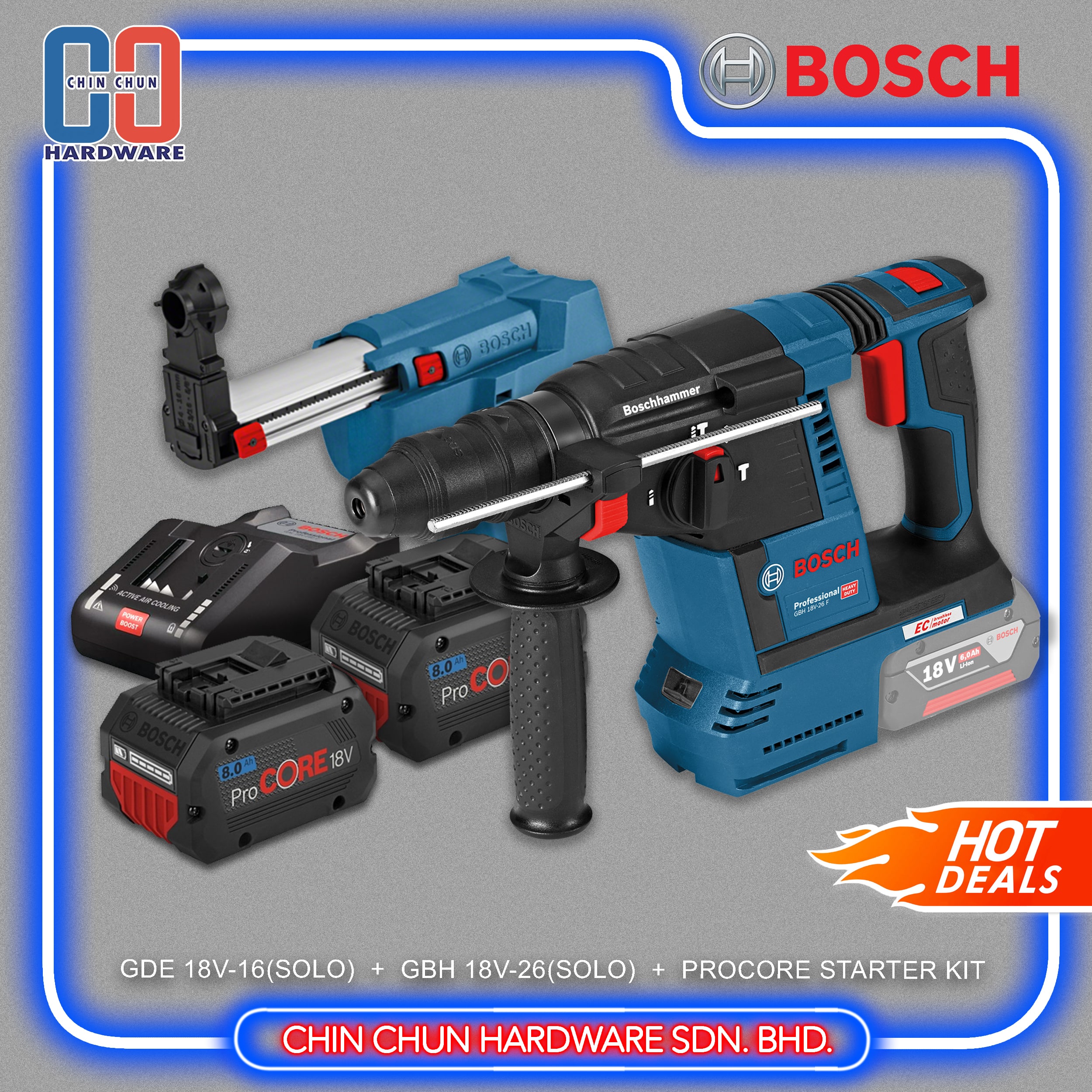* VALUE COMBO * BOSCH GBH 18V-26 CORDLESS ROTARY HAMMER (SOLO) + GDE ...